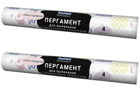 Homex Пергамент для выпечки Очень Нарядный 38 см x 4 м, с силиконовым покрытием с принтом, 2 уп/