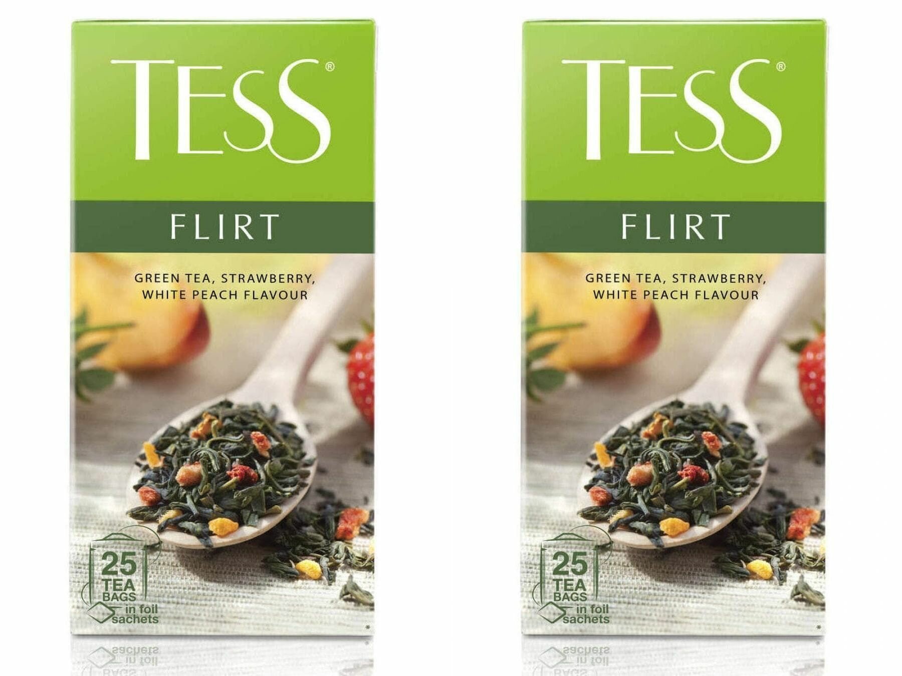 Tess Чай зеленый Flirt, клубника и белый персик, 25 пакетиков по 1,5 г, 2 уп