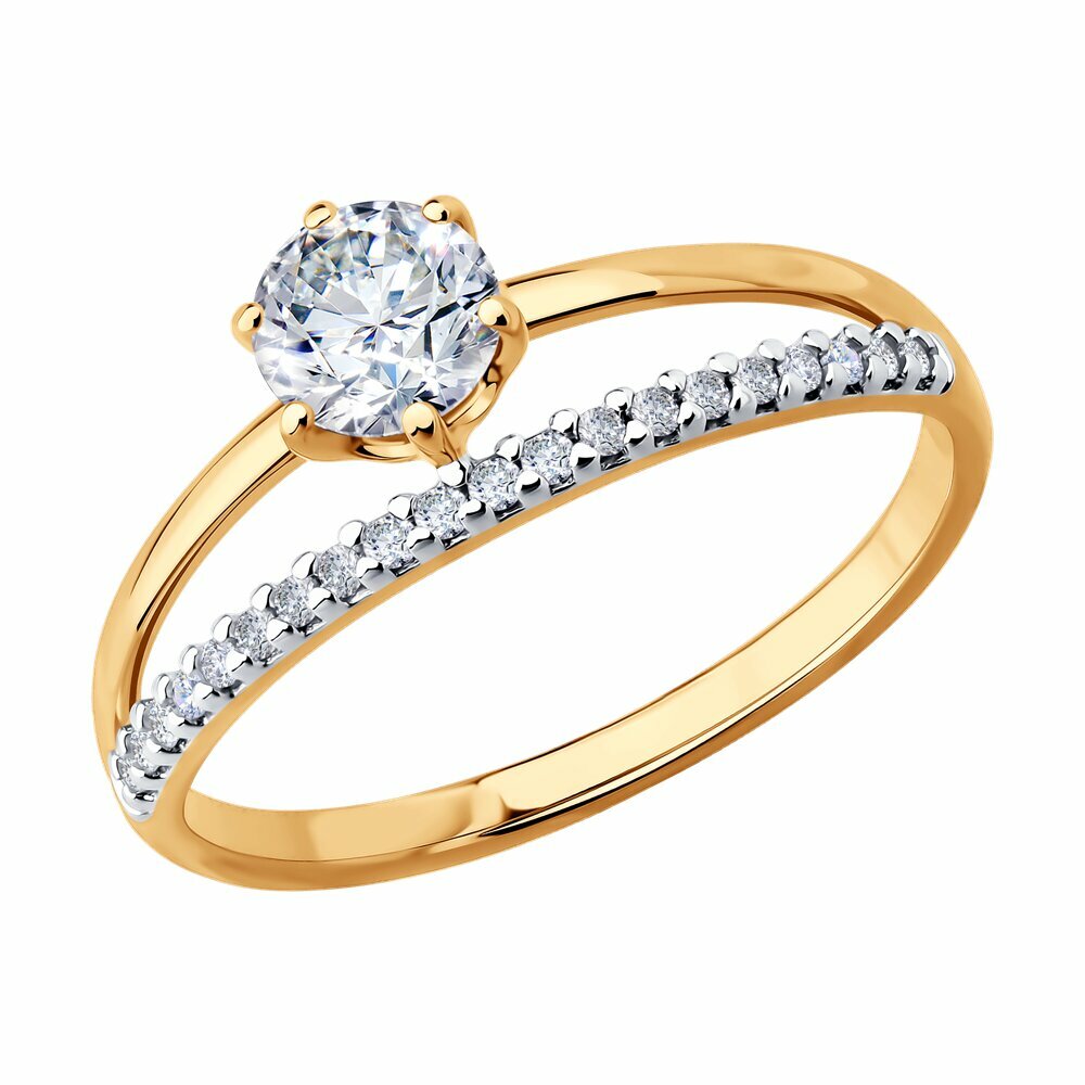 Кольцо, серебро, 925 проба, золочение, фианит