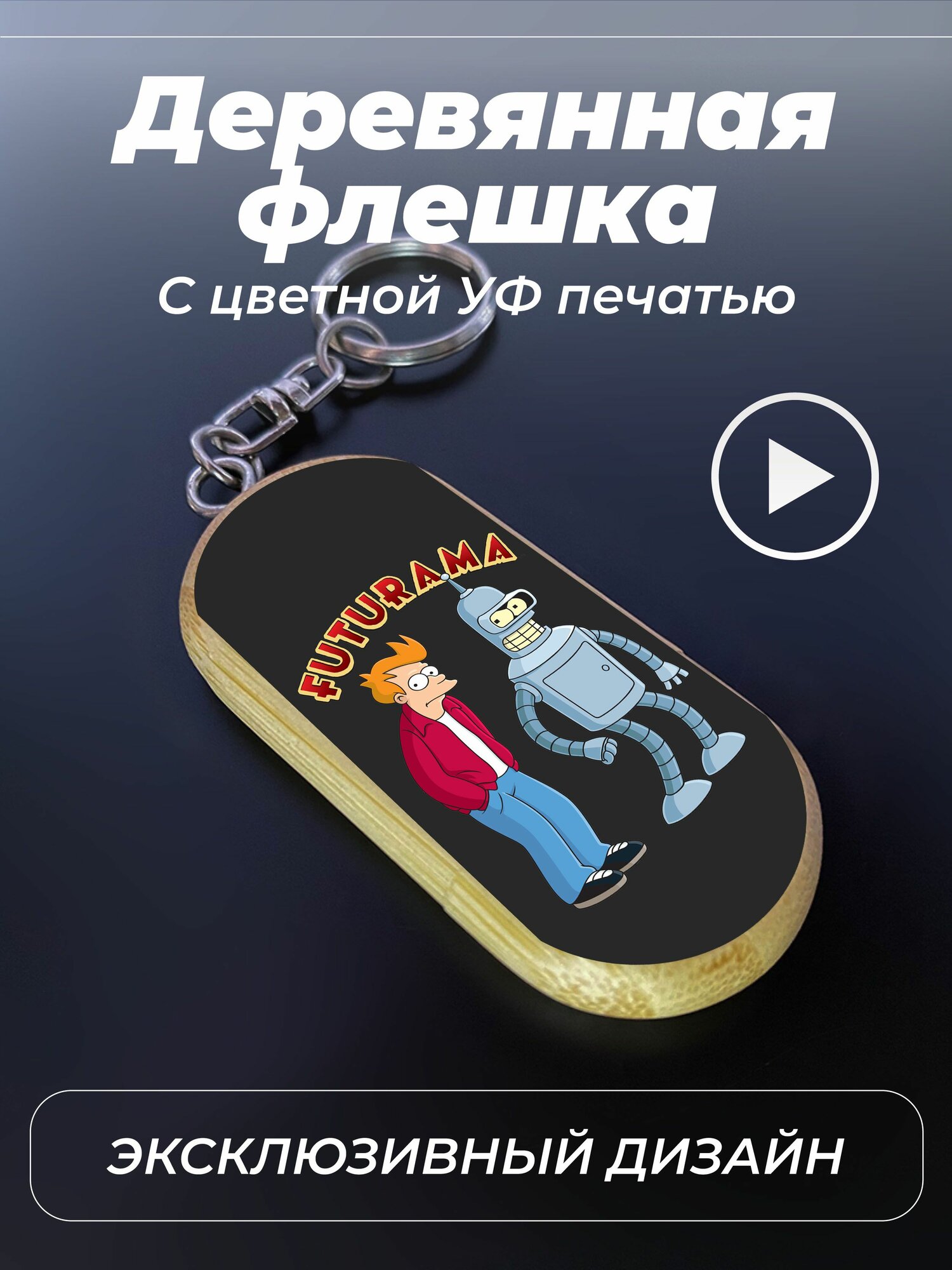 Флешка USB, брелок на сумку, подарочная, Футурама