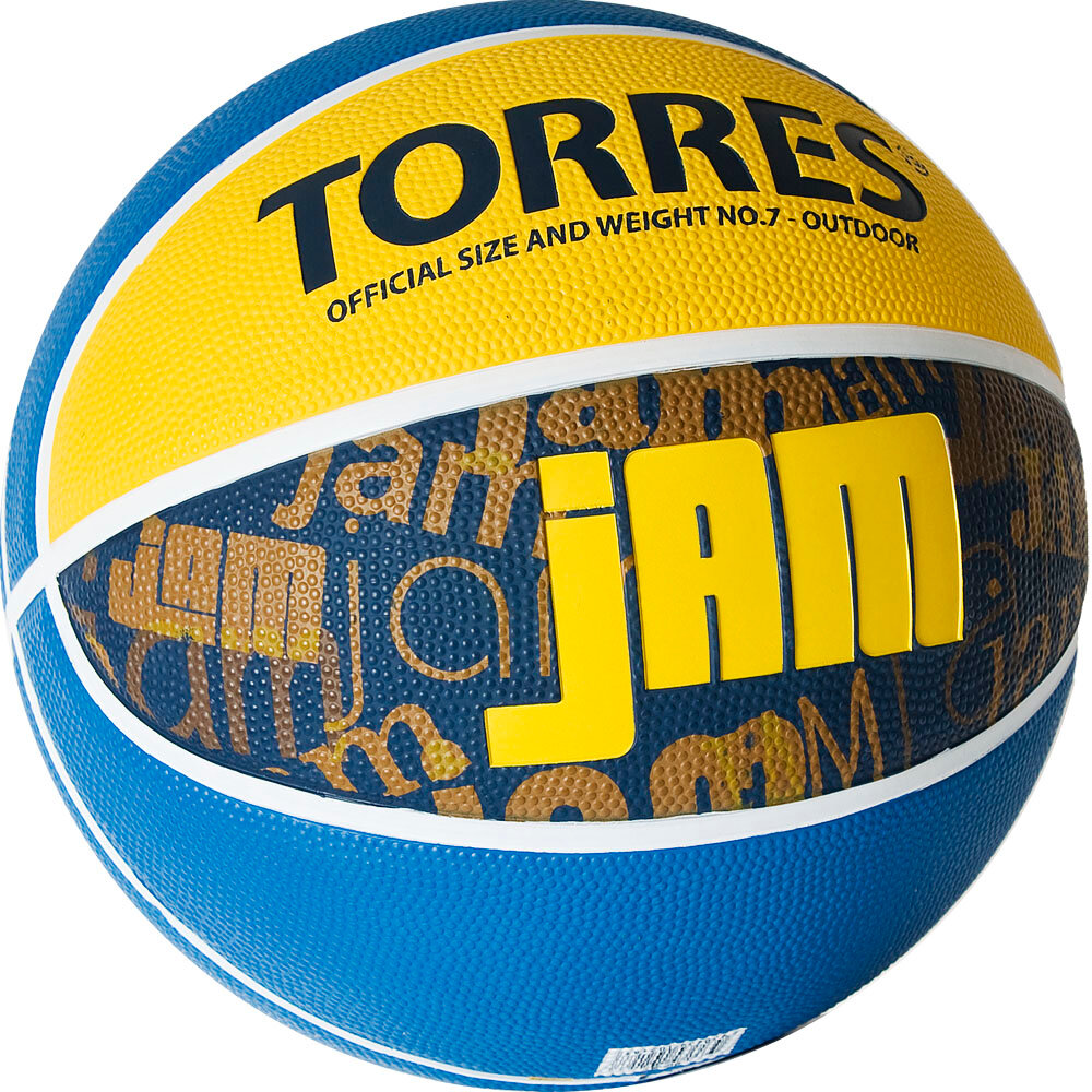 Баскетбольный мяч TORRES Jam, арт. B02047, р. 7, резина, синий/желтый