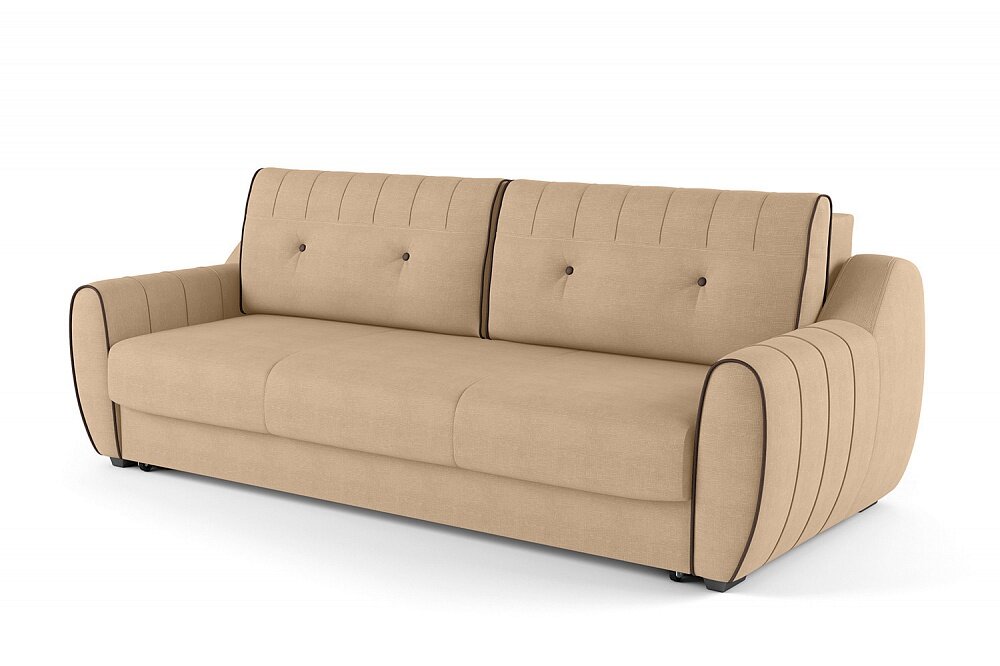 Прямой диван Ингрид бежевый, еврокнижка, 250х108х83 см, с ящиком для белья