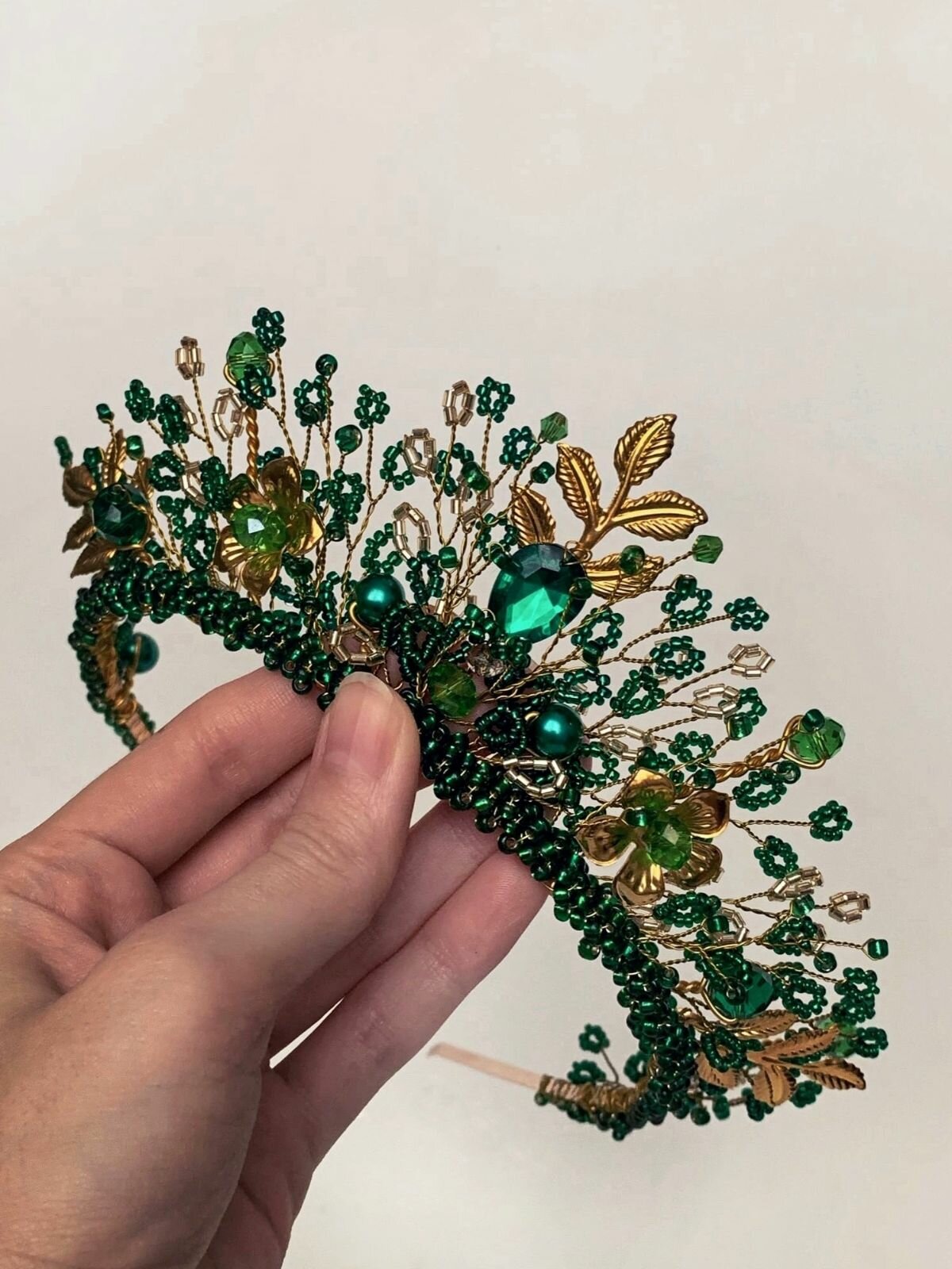 Зеленая корона 1 шт, кокошник а ля рус, эльфийская диадема, корона для принцессы, украшение в стиле бохо