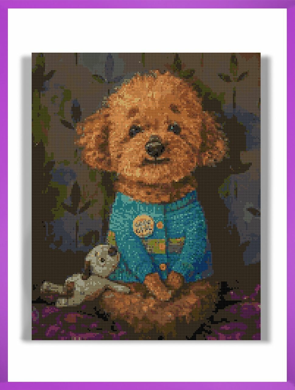 Алмазная мозаика на подрамнике - вышивка Пудель с игрушкой 40 х 50 см