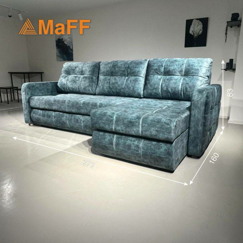 Диван, Диван-кровать Камертон угловой, зелёный, механизм тик-так, левый(взаимозаменяемый)угол 272х160х83 см