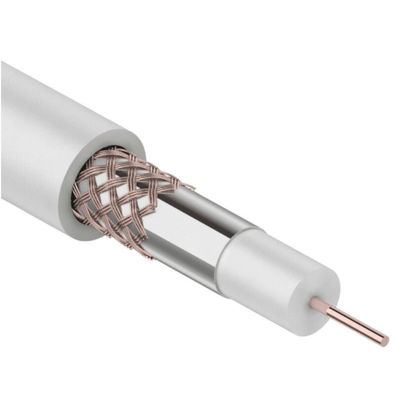 Rexant Кабель 01-2641 Кабель коаксиальный RG-59U+Cu 75 Ом , Cu Al Cu, 64%, бухта 100 м, белый
