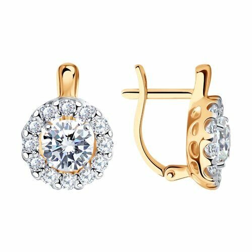 Серьги, серебро, 925 проба, золочение, фианит