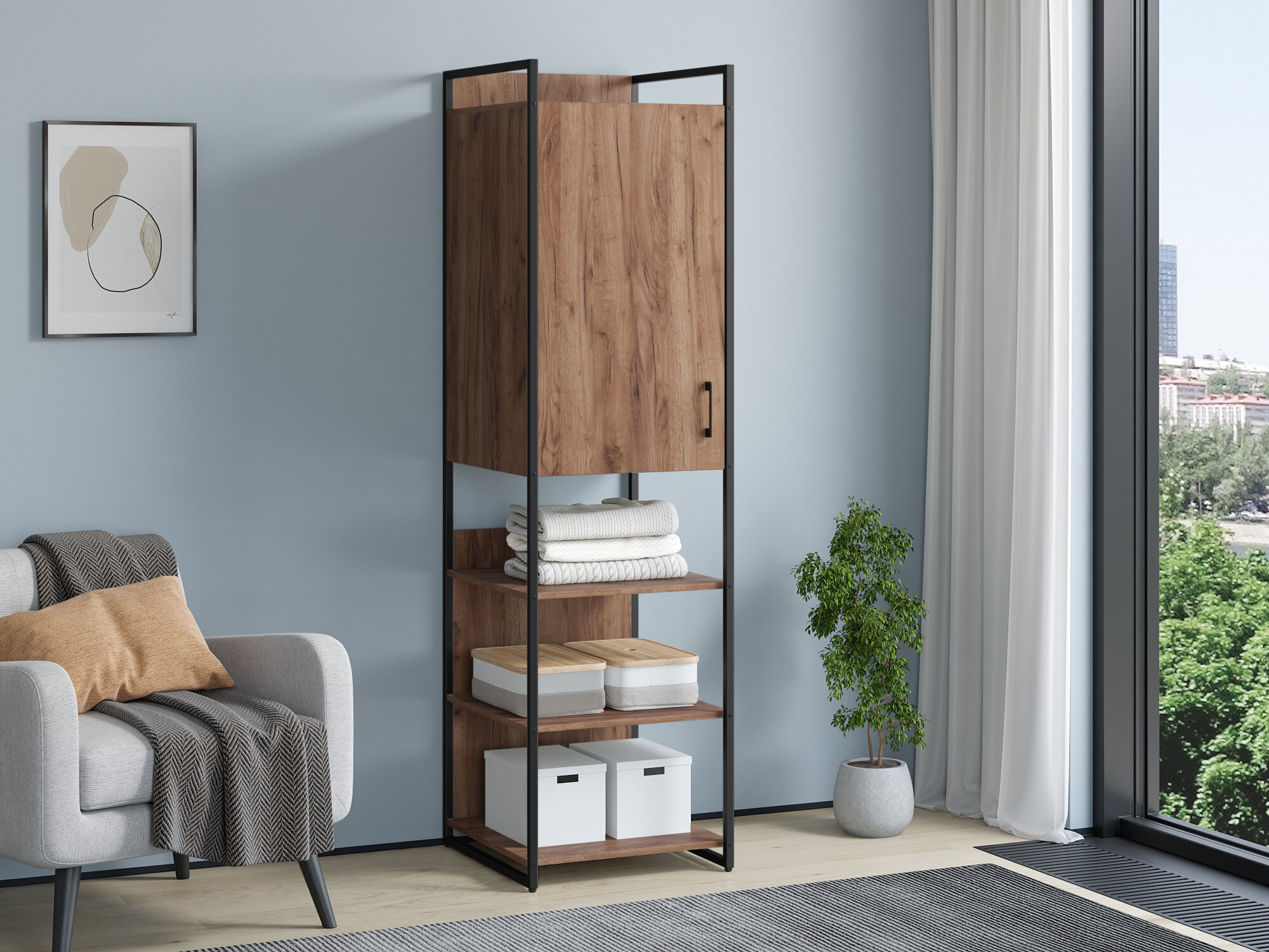 Стеллаж Urban Лофт 01 Черный/Дуб крафт табак