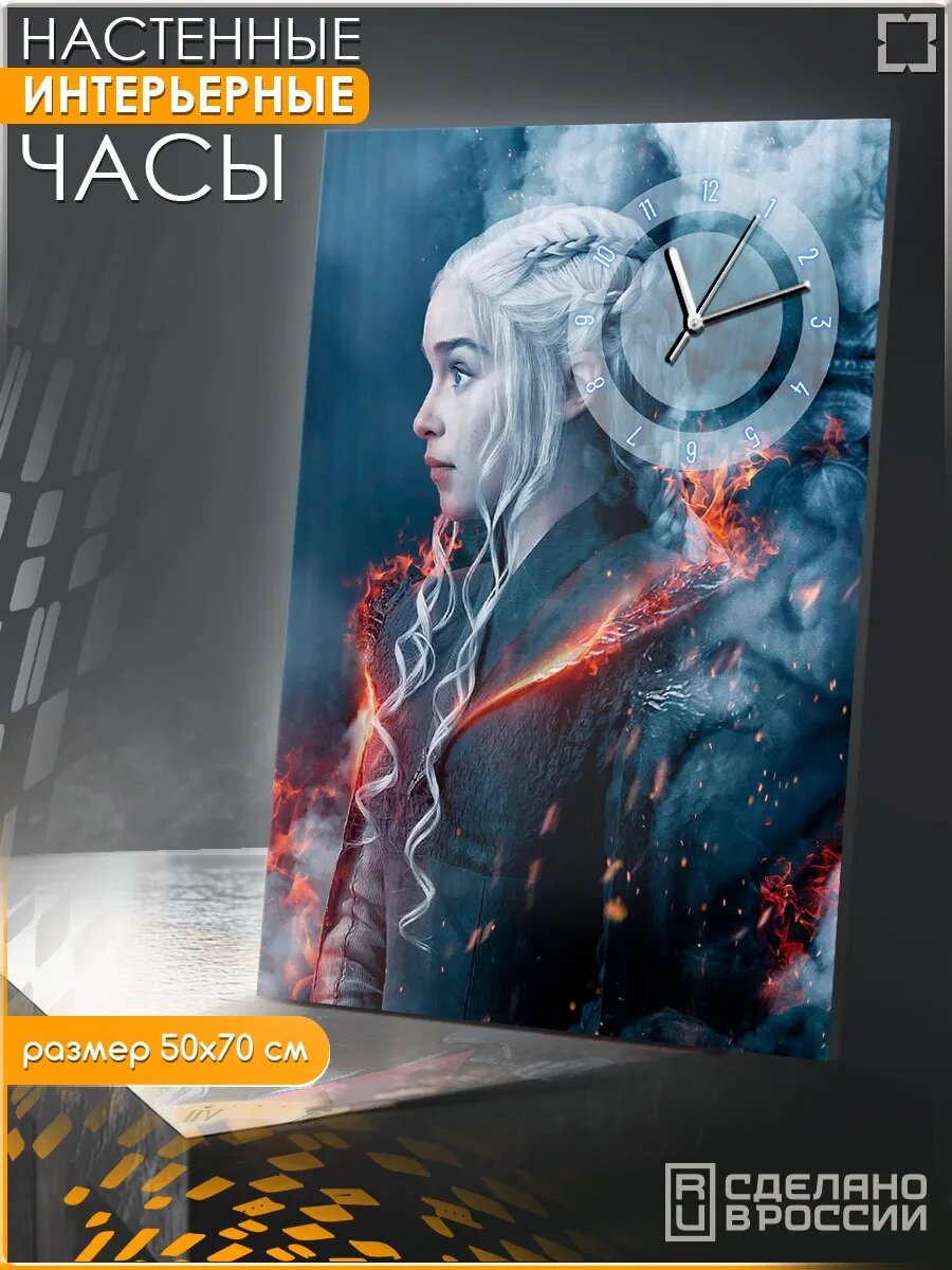 Часы УФ 50x70 с принтом кино игра престолов (карта вестероса, дом дракона, дейенерис таргариен, джон сноу) - 606