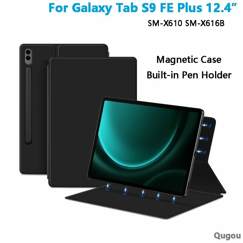 Чехол для Samsung Galaxy Tab S9+, S9 FE Plus, Tab S10 Plus (X810, X816B, X818U, X820, X610)12.4", магнитная подставка, регулируемый раскладной чехол с отверстием для стилуса