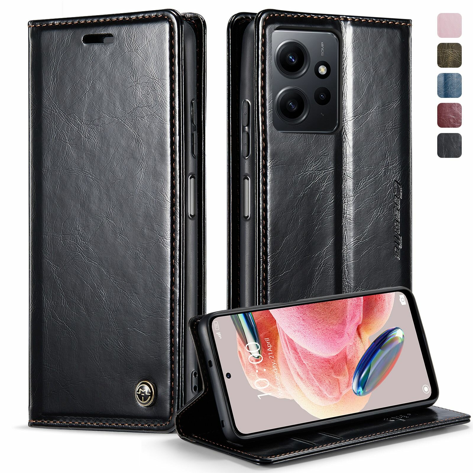 CaseMe Кожаный книжка чехол для Xiaomi Redmi Note 12 4G / Note12 /Сяоми Редми Нот 12 4G с визитницей из экокожи
