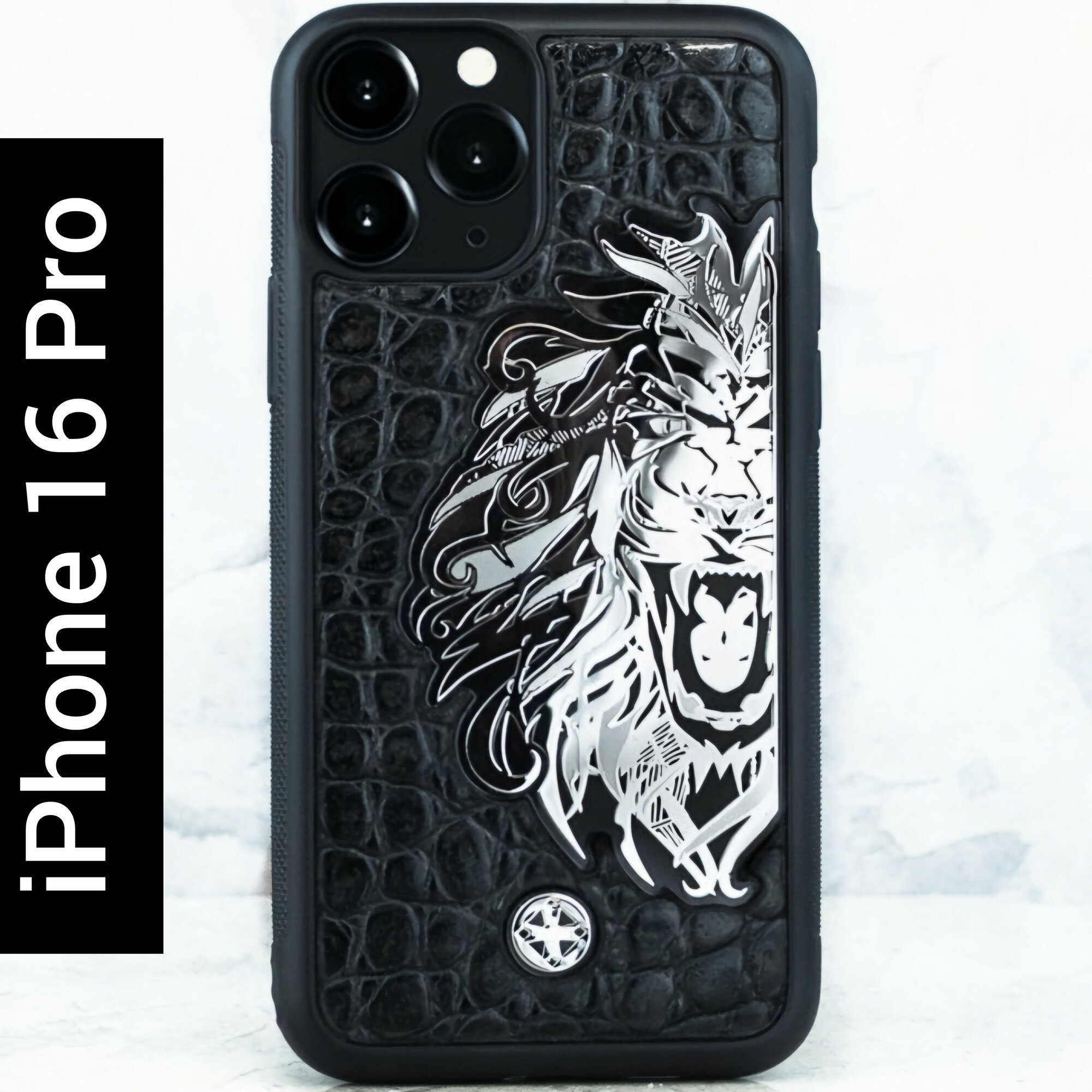 Чехол iPhone 16 Pro / Euphoria HM Premium Noble Lion MiniCROC - Лев, натуральная кожа, металл