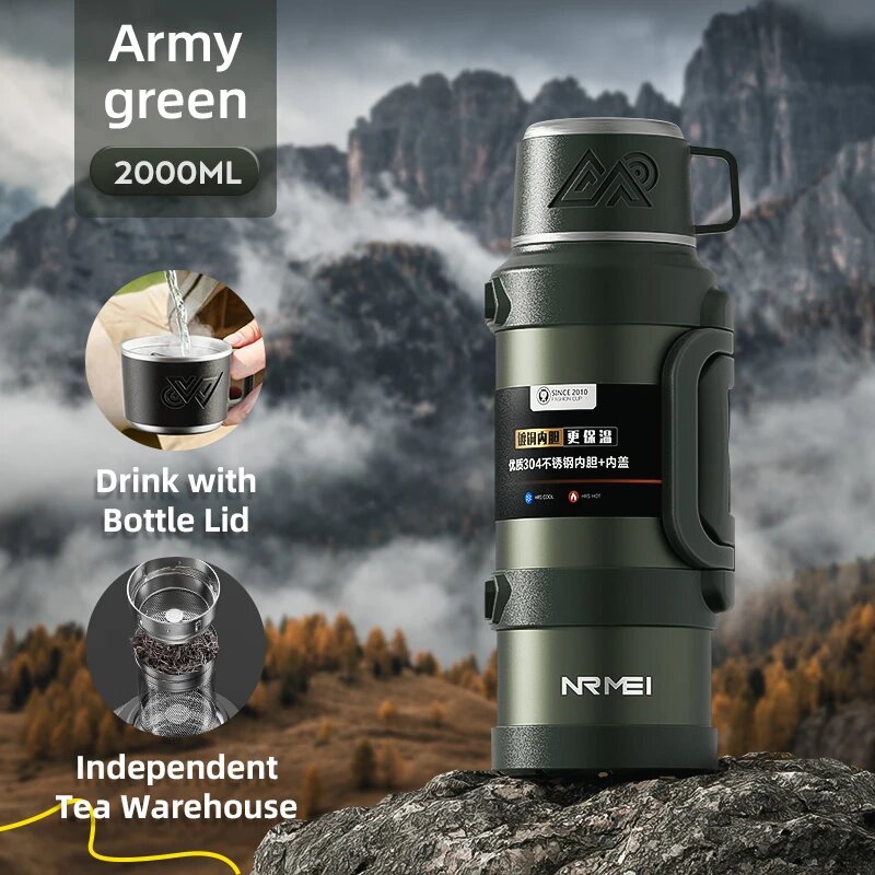 Термос nRMEi 1700/2000/2500 мл черный/армейский зеленый Green-2000ML