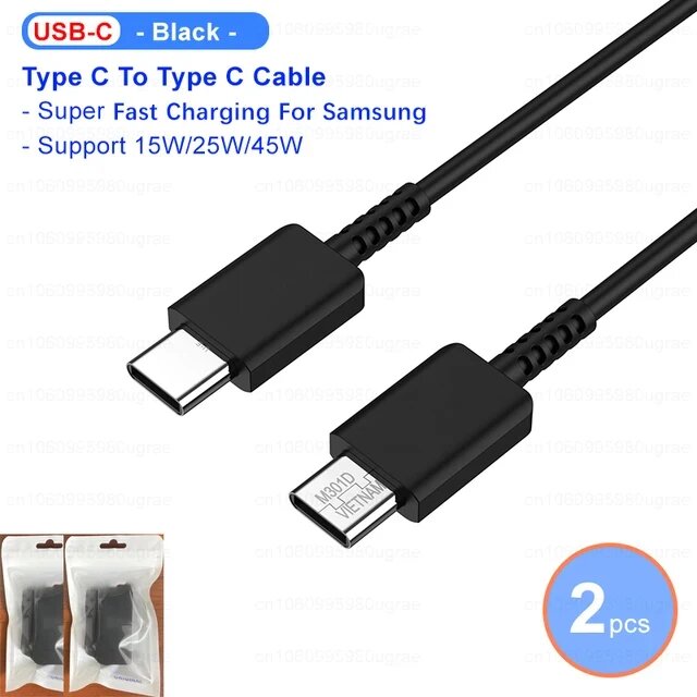 Оригинальный PD-кабель Samsung 25 Вт USB Type C, провод для сверхбыстрой зарядки для Black-2PCS