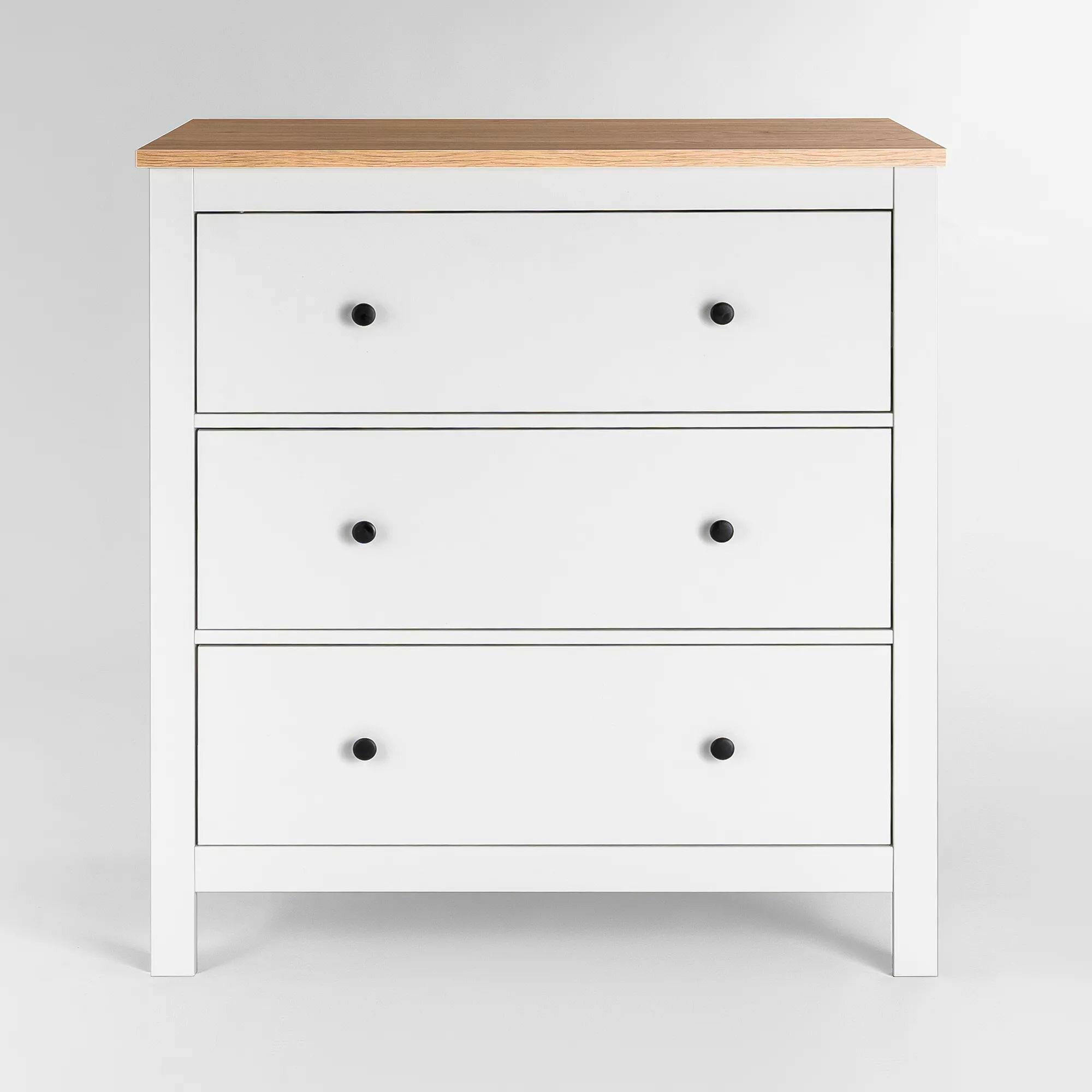 Комод Сага с 3 ящиками с доводчиками, размер 92х51х100 см, цвет Белый/Ясень