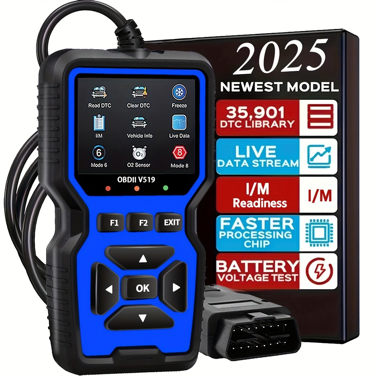 2024 Новый OBD2 Сканер Диагностический Инструмент, Считыватель Кодовых Ошибок Двигателя с Полной Функциональностью OBD2, Сброс, Режимы 6 и 8 и многое другое, Подходит для всех автомобилей OBDII/EOBD после 1996 года, Без батареи.