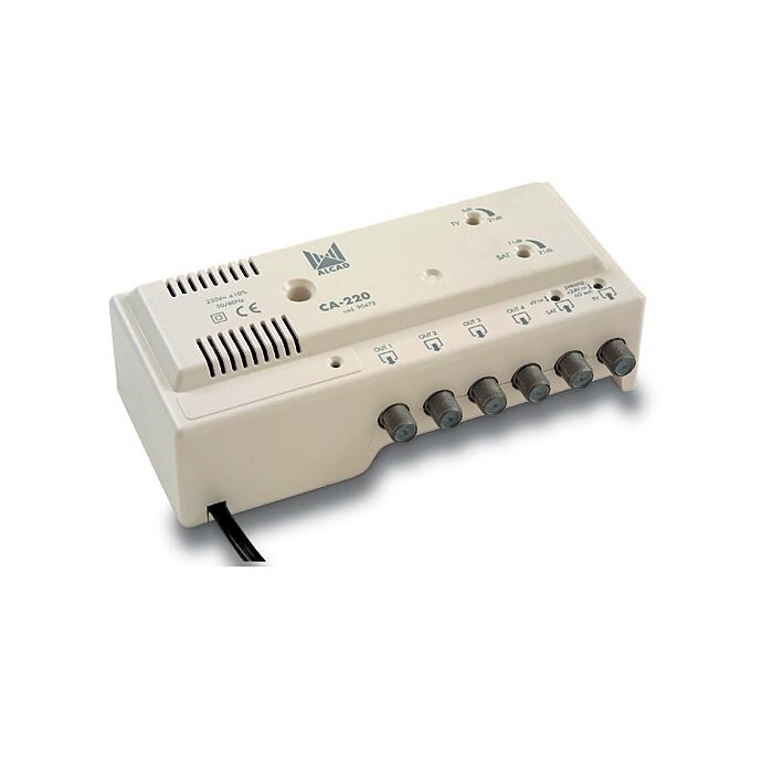 Телевизионный усилитель ALCAD CA-220, 2 вх. TV + SAT, 4 вых, Кус 25 дБ, проход DiSEqC