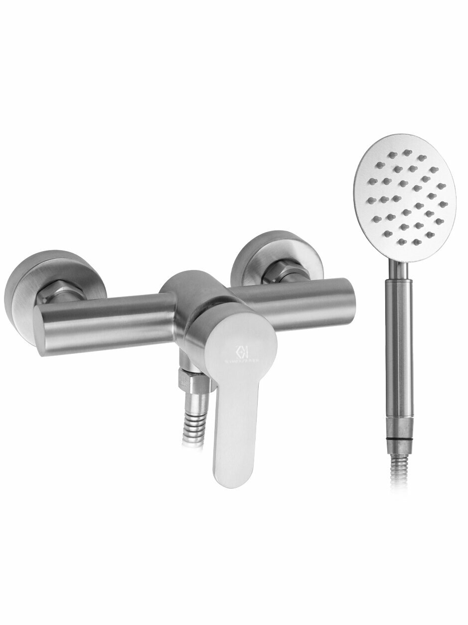 Смеситель для ванны без излива с душевым набором, сатиновый, Wasser Zimmer