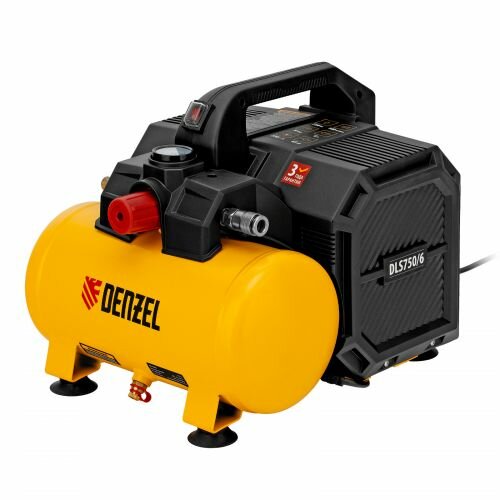 Denzel Компрессор DLS750/6 безмасляный малошумный 750 Вт, 140 л/мин, ресивер 6 л, , 58019