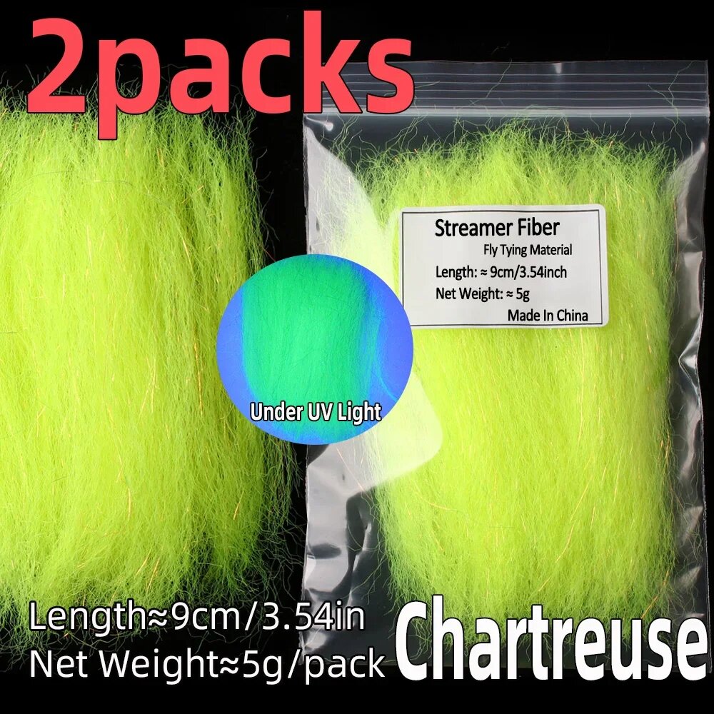 Vampfly, 2 упаковки, кримпленные волокна для стримеров, вспышка Зеленый, 2packs Chartreuse