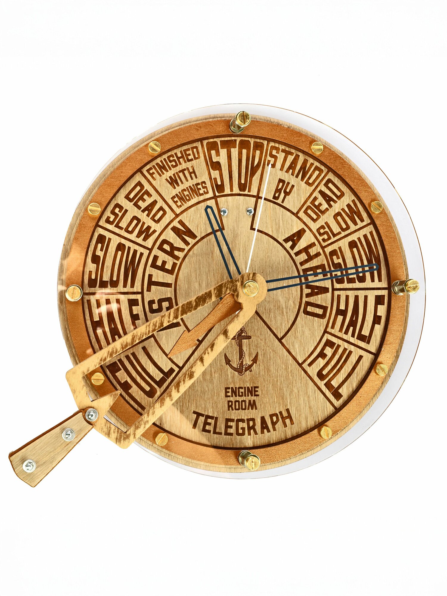 WOODANDROOT Настенные часы Машинный Телеграф с рукояткой 28х36 см, дерево, ручная работа, морской стиль