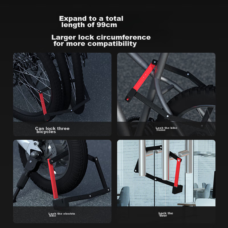 JD Jingzao Folding Bicycle Lock for Road And Mountain Bikes, Electric Bikes, Anti-Theft And Anti-Saw, Double-Opening Glass Door Lock