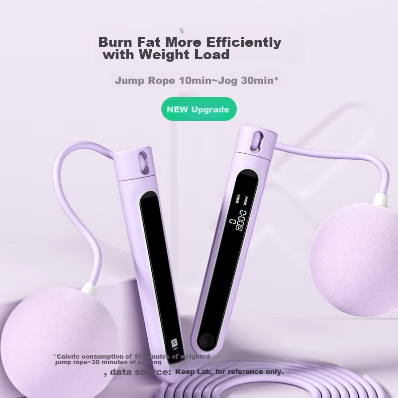 Keep Fat-Burning Weighted Jump Rope, with And Without Rope, for Adults And Children, Three-In Design with Small Ball + Large Ball + Long Rope, Lavender Purple