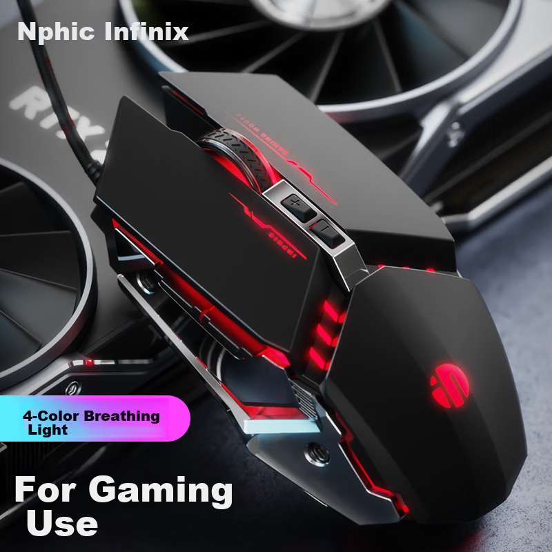 INPHIC W2 Mouse, Gaming Mouse, Quiet Mouse, Wired Mouse, CF PUBG LOL Macro, Classic Black