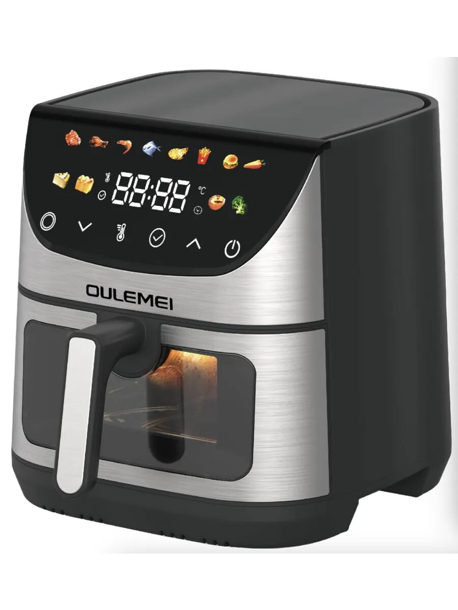 Аэрогриль OULEMEI OLM-KZF035, сенсорное управление, стеклянная крышка, конвекция, 8л