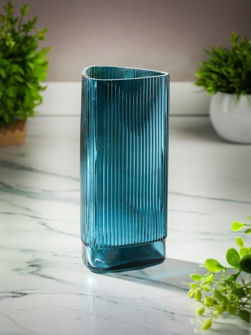 Ваза стеклянная "Синее море" 20х8 см, настольная, цилиндр