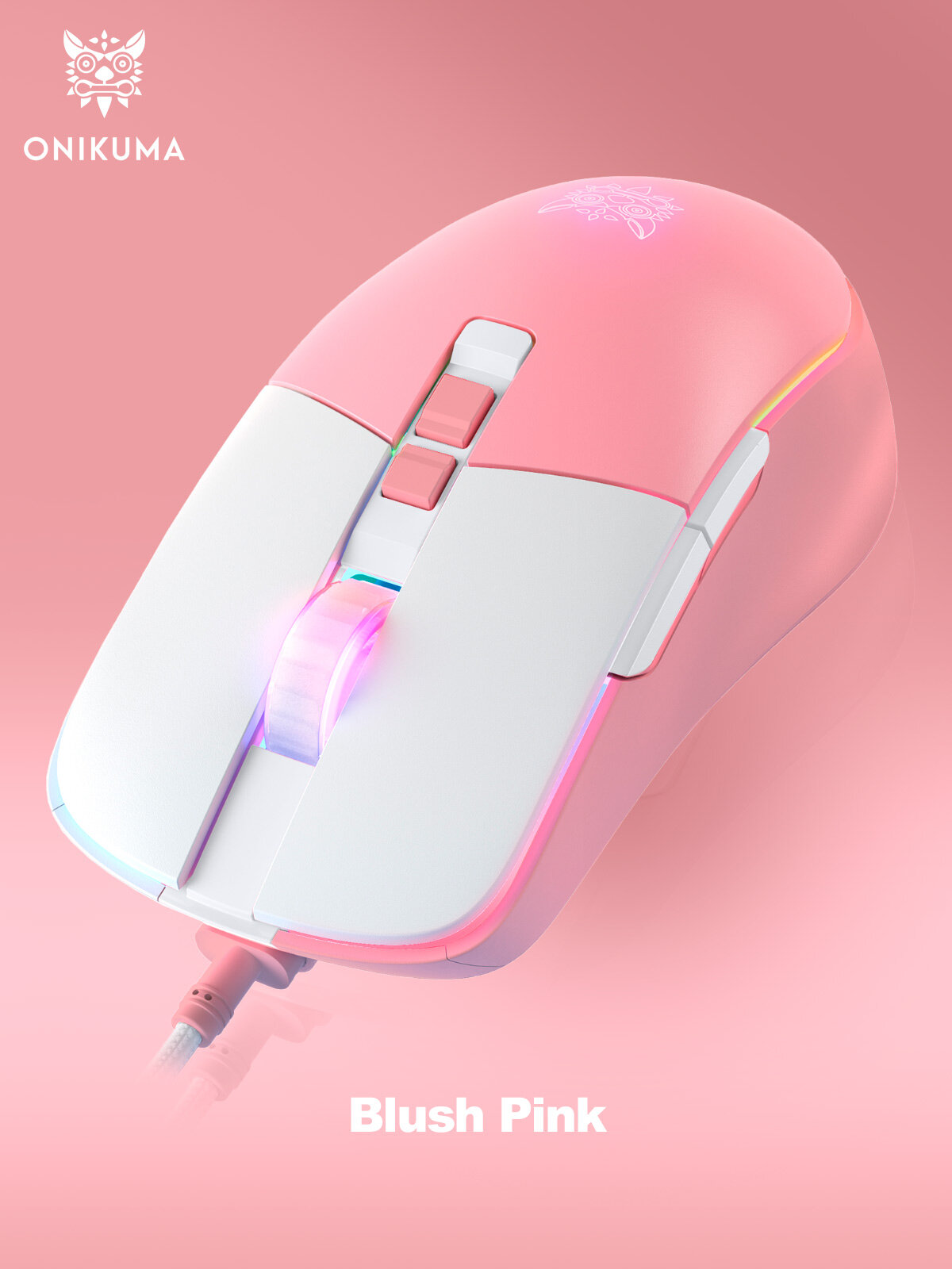 Проводная игровая мышь для компьютера Onikuma Blush Pink с RGB подсветкой