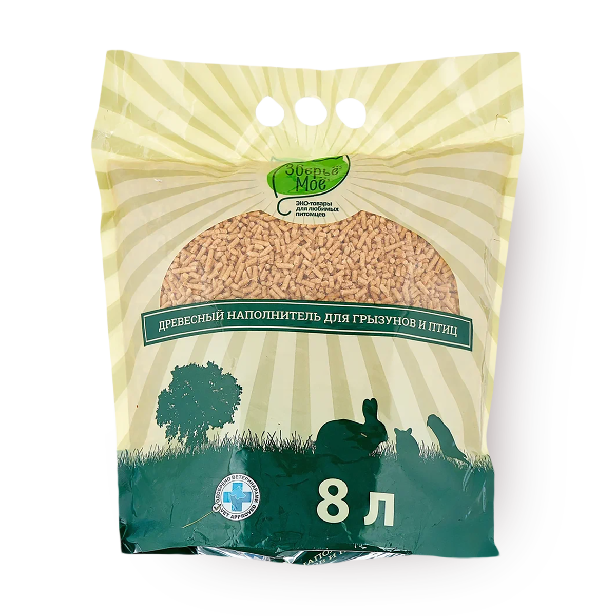 Наполнитель для грызунов и птиц "Зверьё Моё", древесный, антибактериальный, смываемый