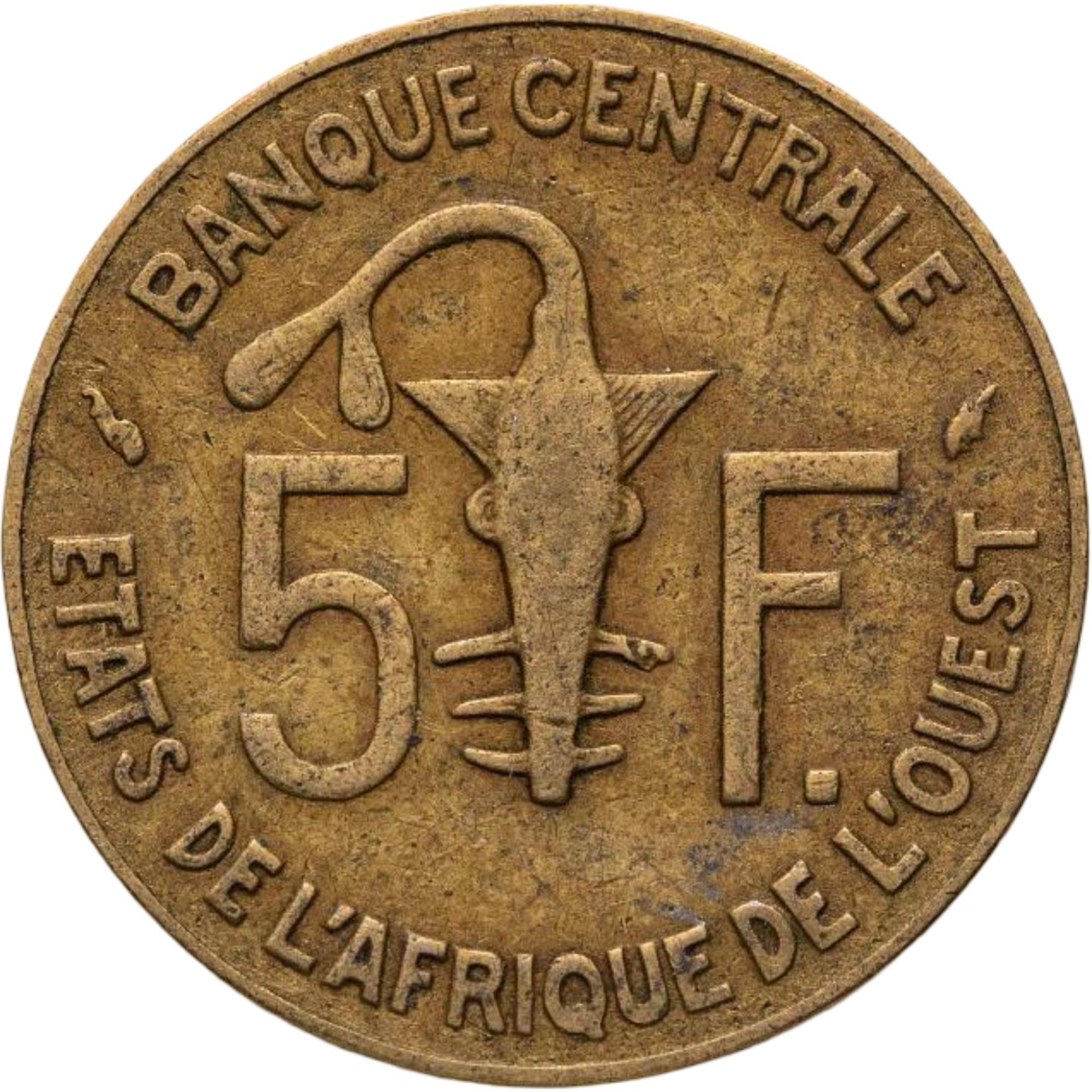 Западная Африка BCEAO 5 франков francs 1989, Алюминий-Никель-Бронза, в сохранности VF