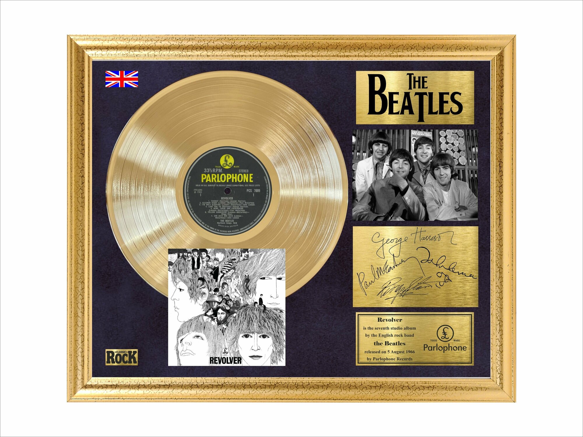 Золотой винил The Beatles Revolver и автографами в рамке