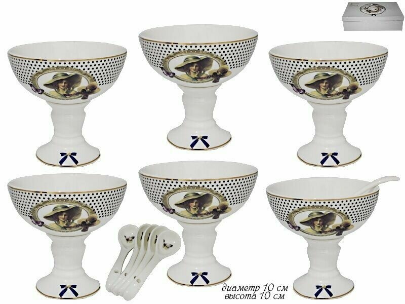 Набор креманок с ложками Lenardi "Paris" фарфор, 6шт - 1 шт - 10см