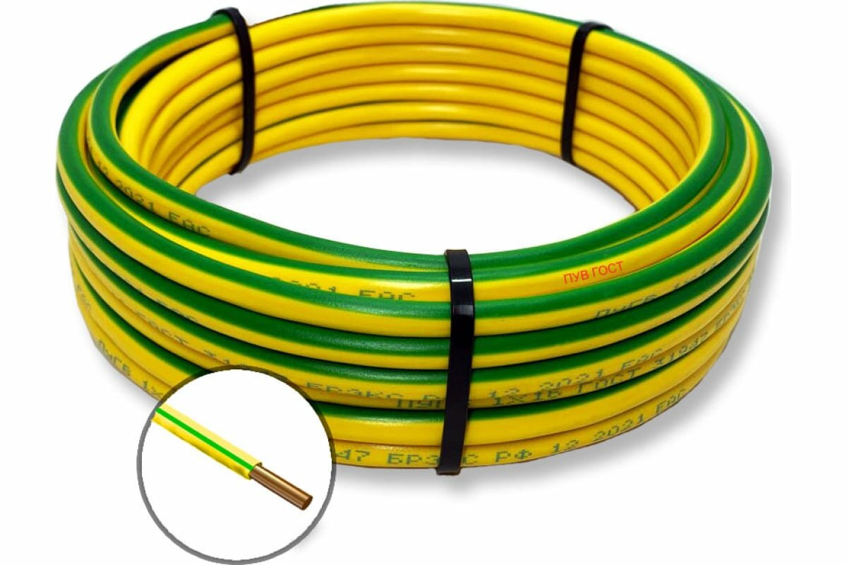 OZ247204L2 Установочный провод ПУВ проводник 1x35 мм2 зелено-желтый, 2 м для дома