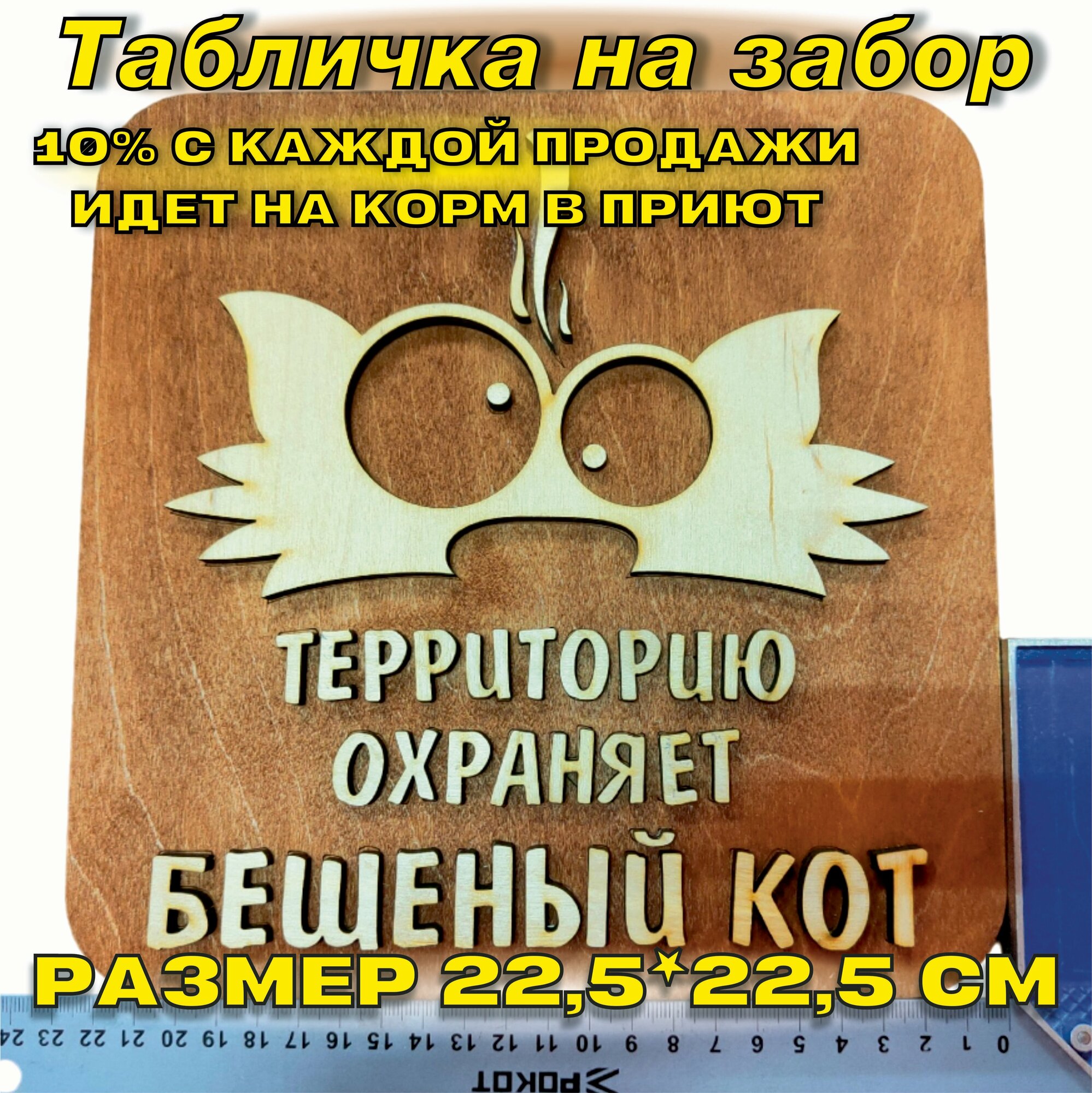 Табличка на дверь, на забор "Территорию охраняет бешеный кот"