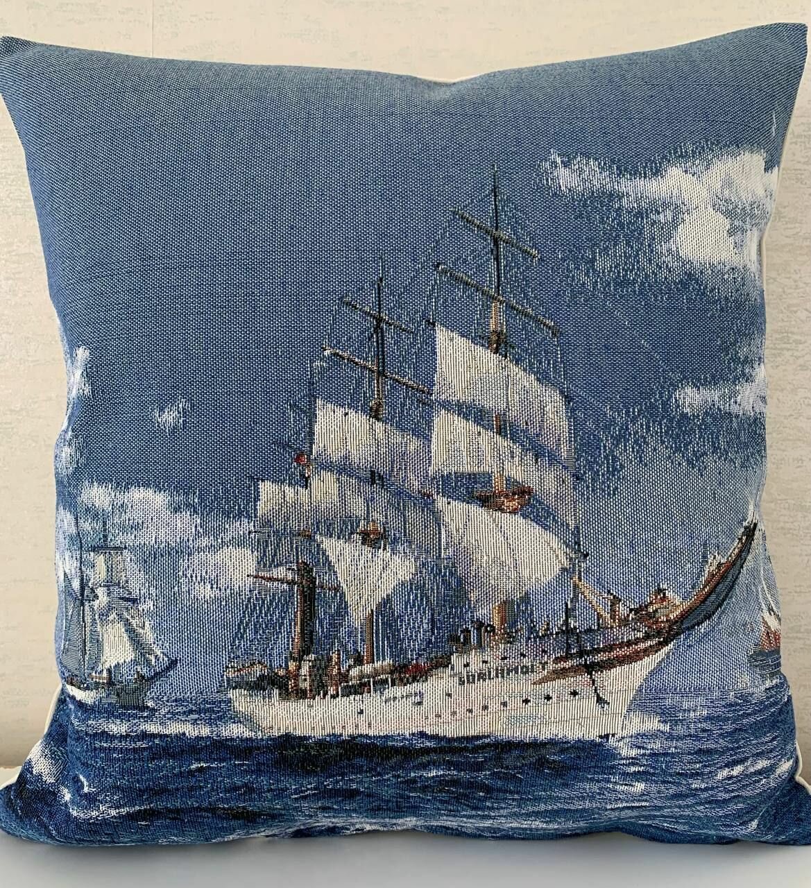 Гобелен, гобеленовая интерьерная наволочка "Парусник" 40х42 см