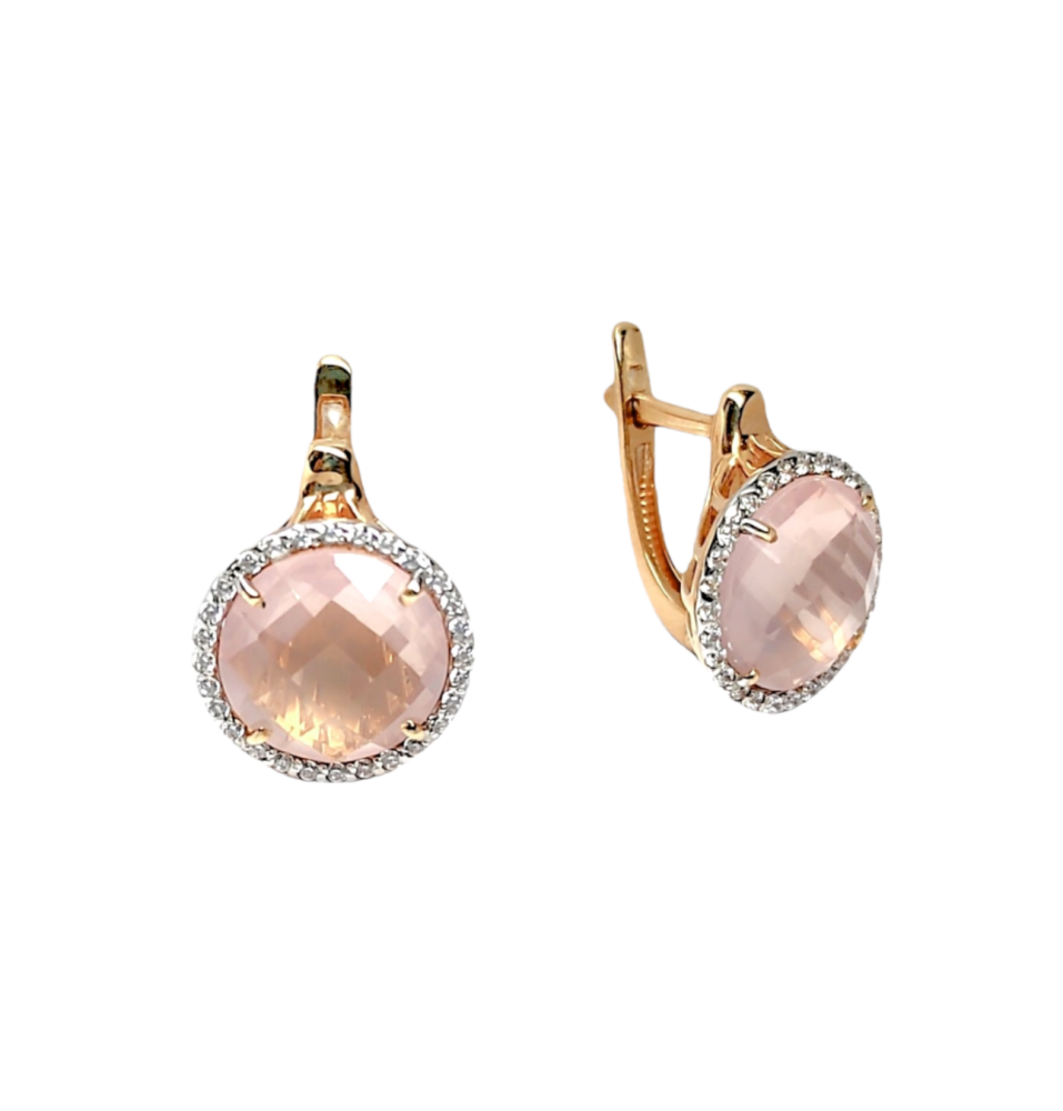 Серьги, золото, 585 проба, кварц, фианит