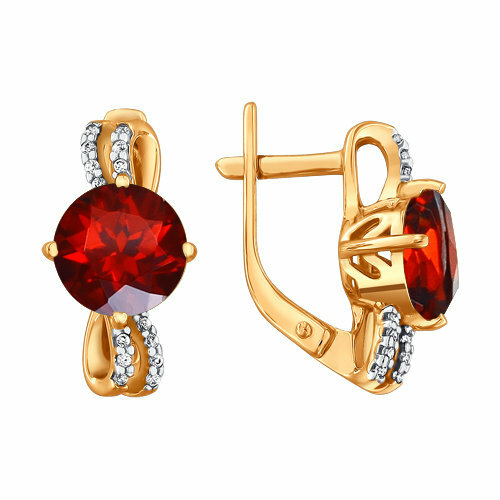 Серьги, золото, 585 проба, гранат, фианит