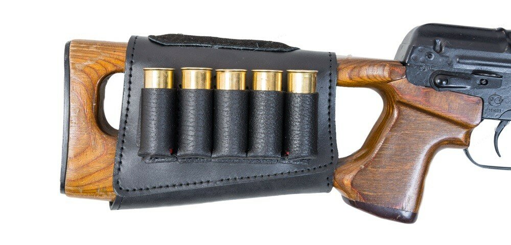 Хольстер Патронташ на приклад из черной кожи кожаный держатель патронов для оружия