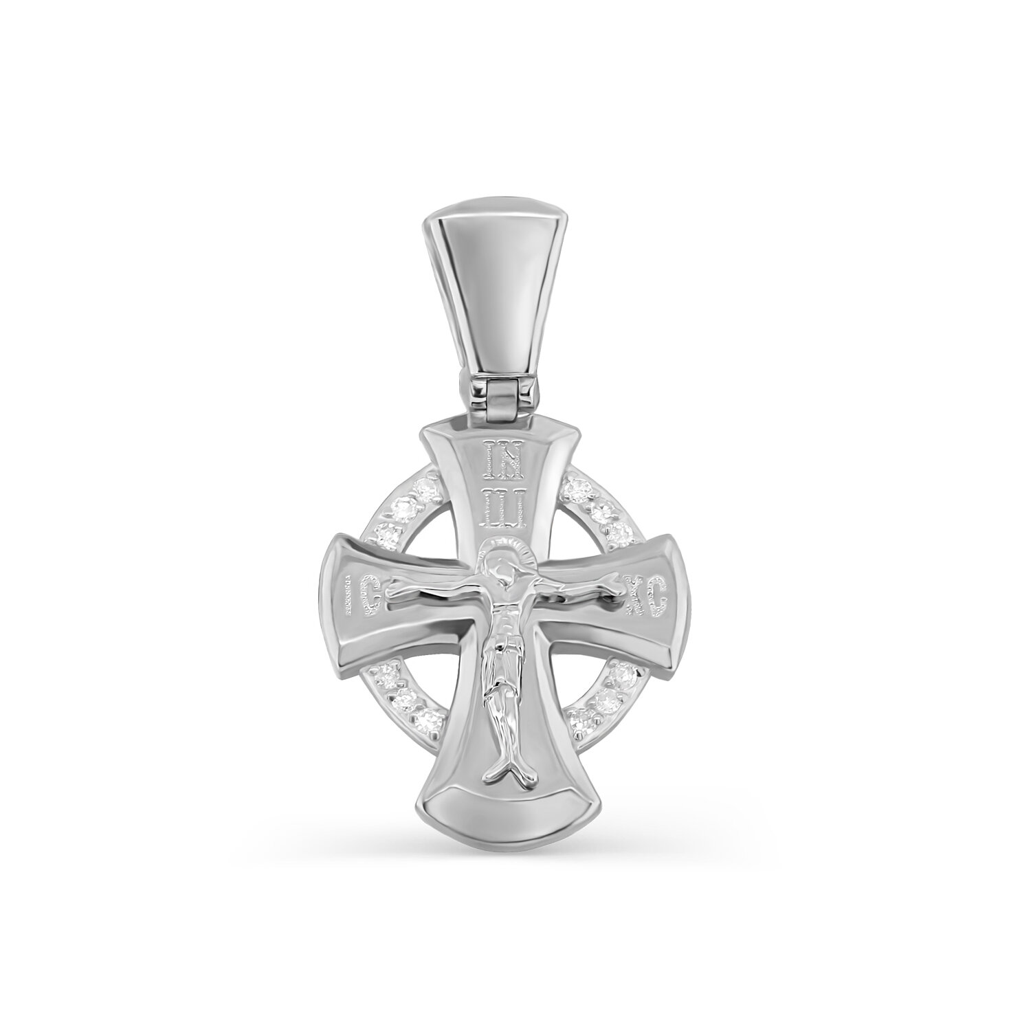Крестик, белое золото, 585 проба, бриллиант