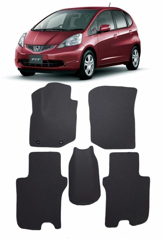 Ева коврики Honda Fit II 2007 - 2014/ Ева ЭВА сота/ цвет Серый c серой окантовкой / EVA Smart / коврики в салон автомобиля Хонда