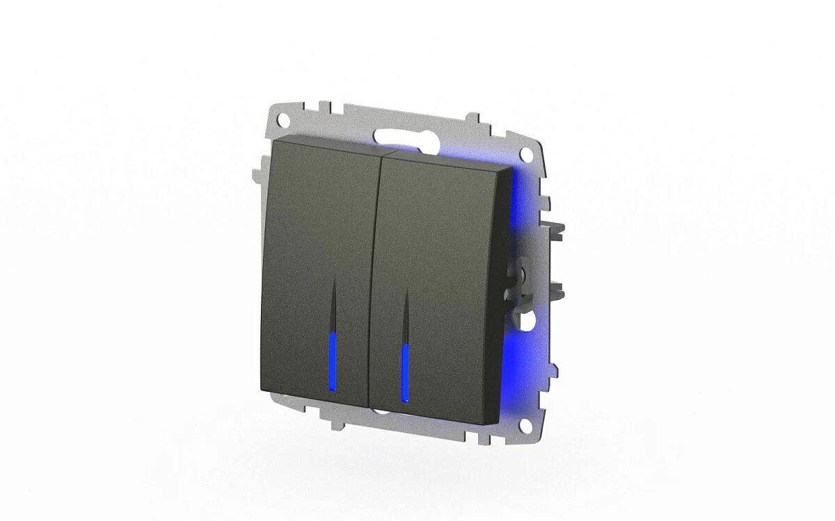Выключатель без рамки дымчатый 2-х клавишный с подсветкой Led EL-BI ZENA 609-011100-203