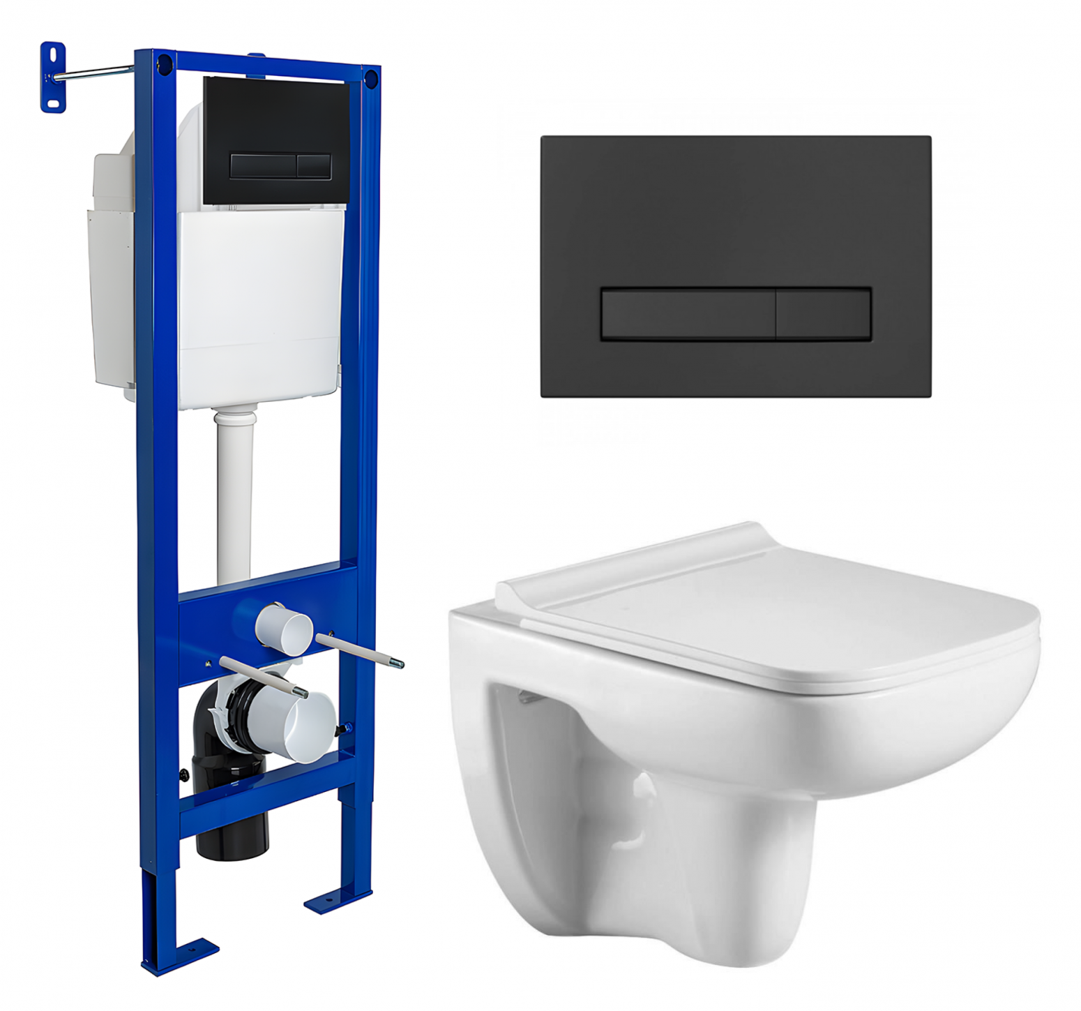 Комплект 3 в 1 инсталляция Berges Wasserhaus Atom Line 410 + Подвесной унитаз WeltWasser Kehlbach 004 GL-WT + кнопка черная