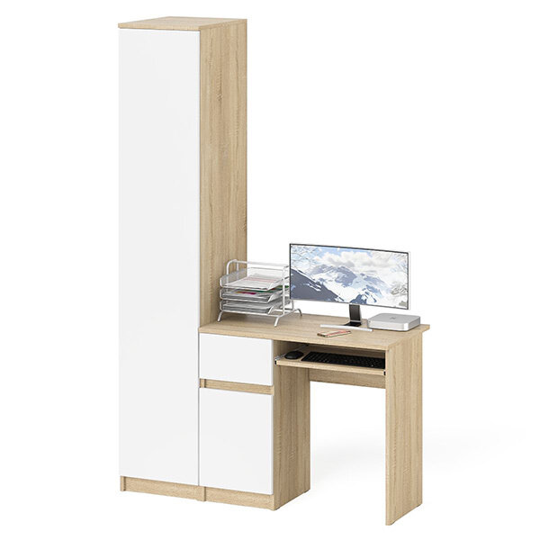 Стол компьютерный Мори МС-1 левый + Пенал МШ400.1, цвет дуб сонома/белый