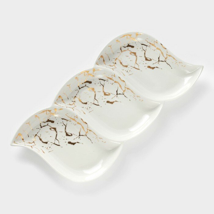 Менажница 3 ячейки «Марбл», 36×17×3 см, керамика, белая