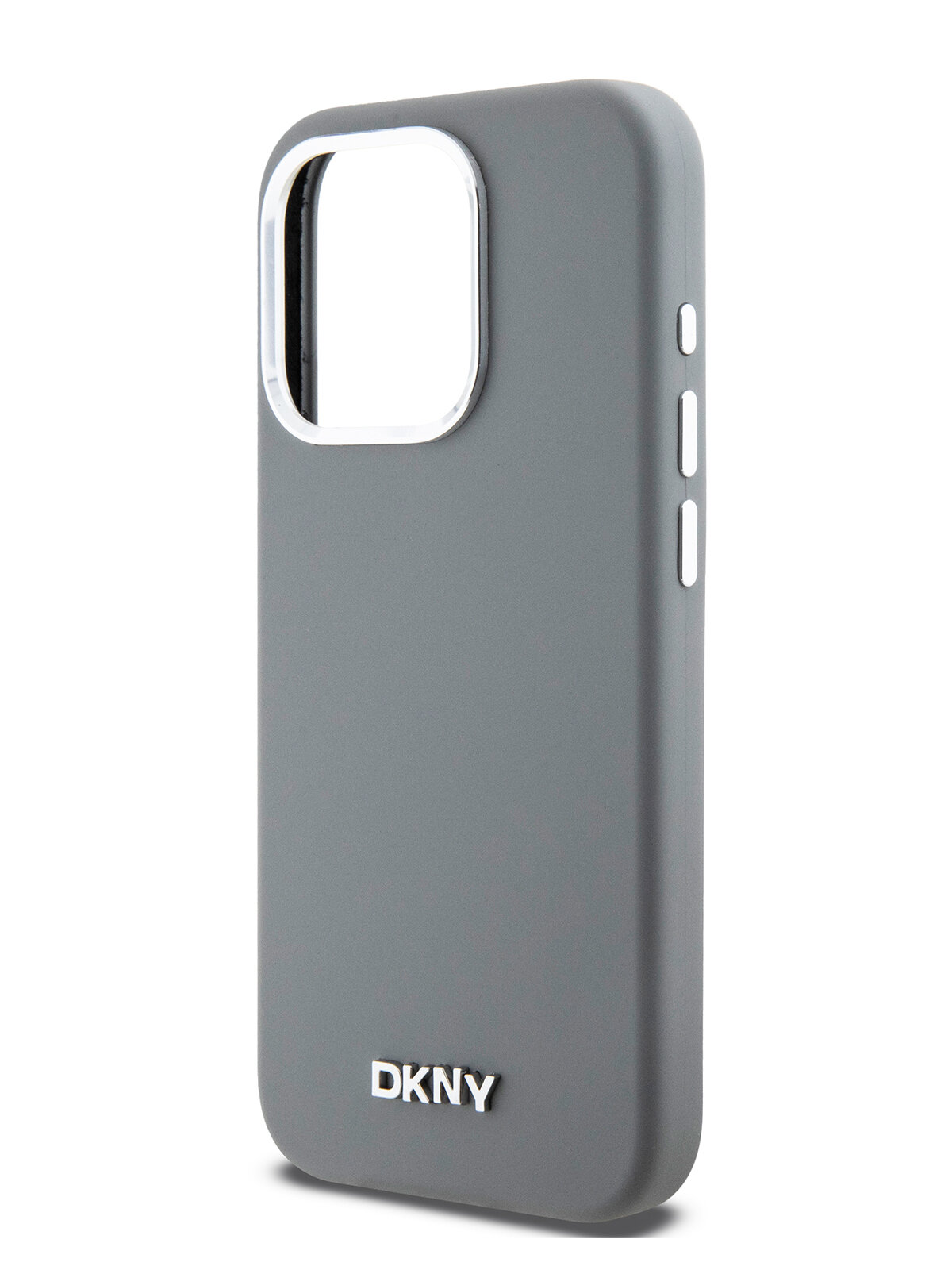 DKNY для iPhone 15 Pro чехол Liquid Silicone Horizontal metal logo Hard Grey (MagSafe)