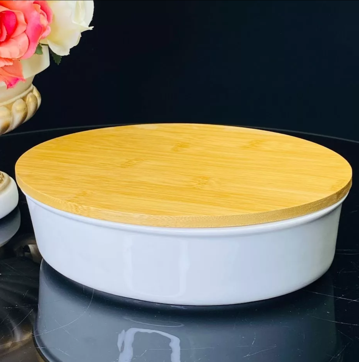 Овальное блюдо для запекания 19см с бамбук. крышкой Фарфор 142-091 118-142-091