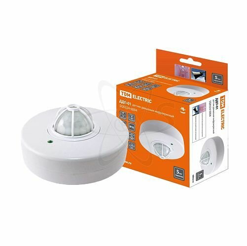Датчик движение потолочный ДДП-01 1100ВТ, 5-480Сек, 2-8М, 5+ЛК, 120(сбоку)+360(сверху) ГР, IP33, TDM